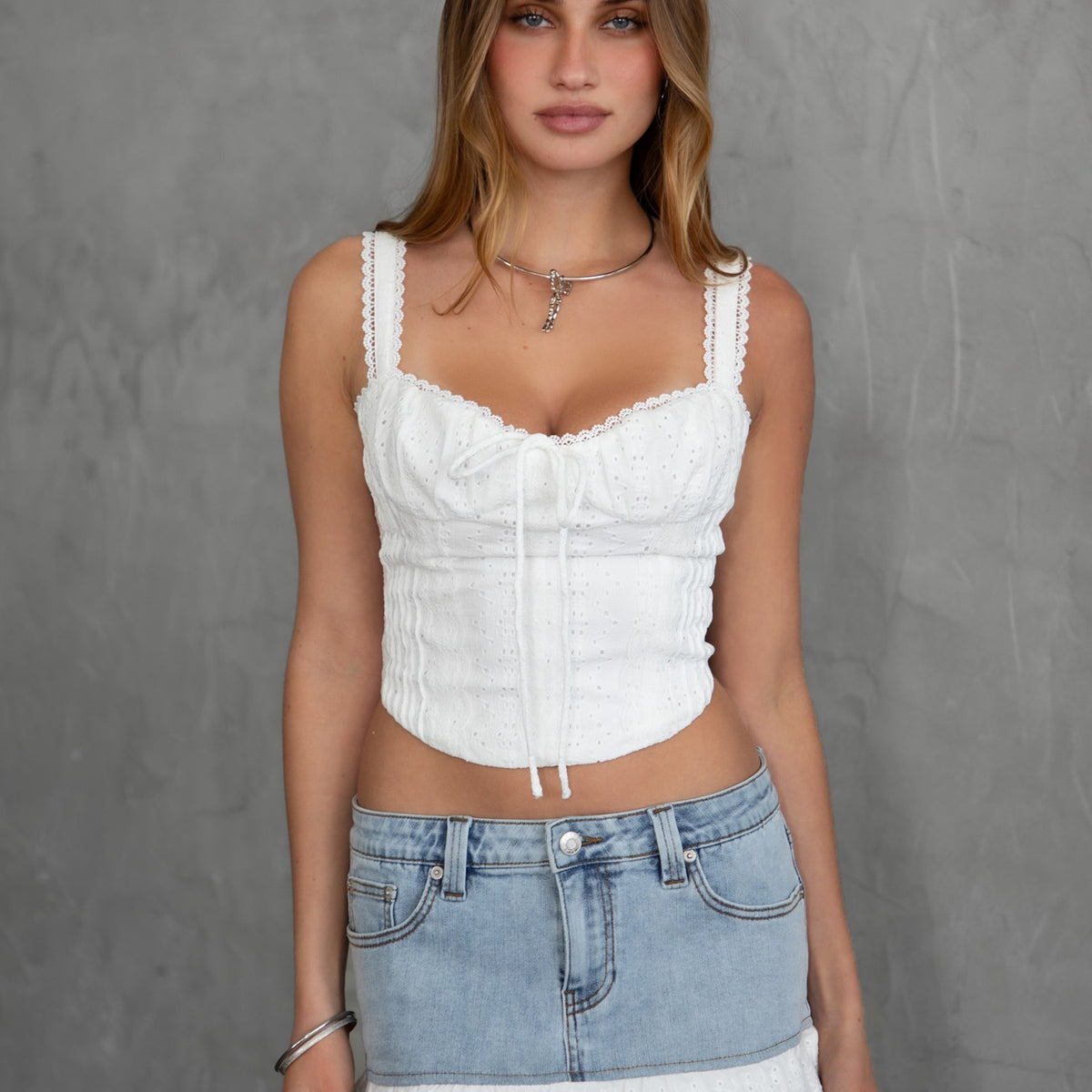 TIC TOC DAWSON Eyelet Embroidered Milkmaid Corset Top – Romantic Spring ...
